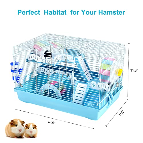 Vxxliaxs Large Hamster Cage and Habitat, Small Animals Cage with Various Accessories for Syrian Hamster, Dwarf Hamster, Gerbil (Blue)