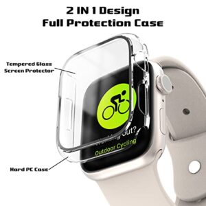 2 Pack Hard PC Case for Apple Watch Series 9 Series 8/7 45mm Screen Protector, EWUONU Tempered Glass Film Hard Bumper Anti-Scratch HD Ultra-Thin Protective Cover for iWatch Series 9/8/7 45mm, Clear