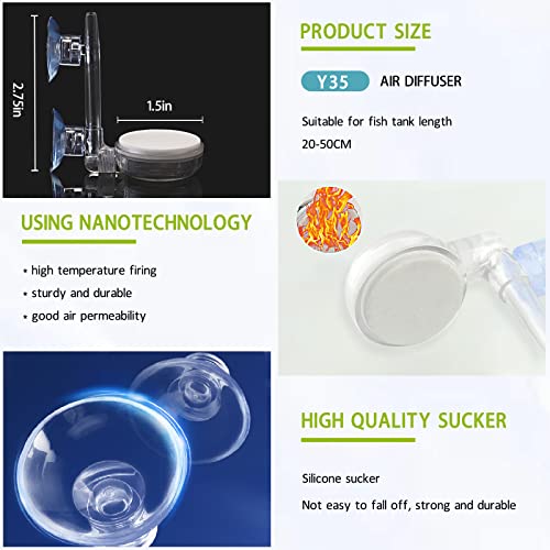 ADTDA Aquarium Air Stone Fish Tank Nano Bubble Stone Kit, Bubbler for Aquarium Fish Tank with Aviation Pipe, Suction Cups, Check Valve, Connector and Air Control Valve. (Y-35)