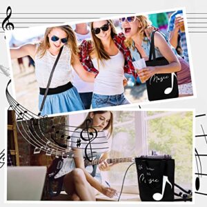 Coume 4 Pieces Music Bag Canvas Music Totes for Piano Books, Reusable Grocery Bags, Piano Teacher Gifts Music Lover Black, White