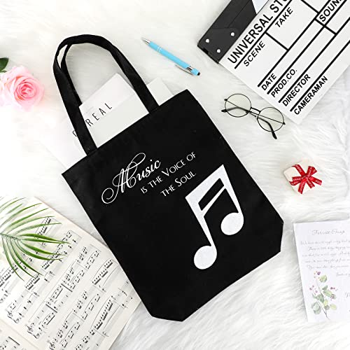 Coume 4 Pieces Music Bag Canvas Music Totes for Piano Books, Reusable Grocery Bags, Piano Teacher Gifts Music Lover Black, White