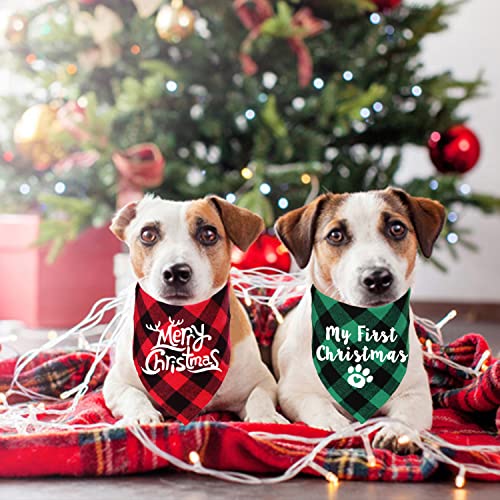 STMK Christmas Dog Bandana, 4 Pack Christmas Plaid Dog Bandanas Scarf for Christmas Holiday Dog Puppy Costume (Christmas)