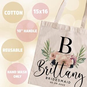 Single, Floral Totes for Bridesmaid Personalized, Initial Tote Bag w/Name - 8 Flowers, Monogrammed Bridal Shower Bags, Bridesmaid Gifts