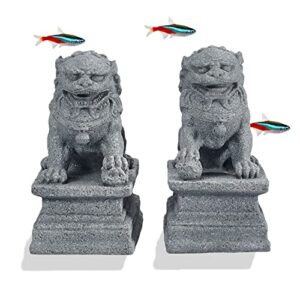 livelyfish asian fu foo dogs statues mini a pair of guardian lion figurine sandstone pets fish tank aquarium landscape ornaments accessories feng shui decorations, a