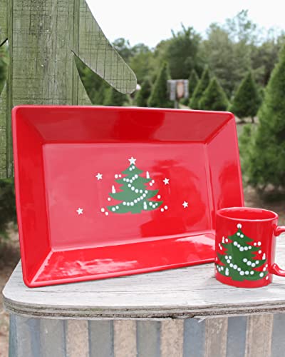 Waechtersbach Christmas Tree Serving Platter – Handmade Porcelain Red Serving Trays for Parties – Durable Christmas Snack Tray – Dishwasher & Microwave Safe Holiday Tray – Great Christmas Gifts