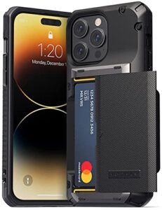 vrs design damda glide pro phone caase for iphone 14 pro max, sturdy semi auto wallet [4 cards] case compatible for iphone 14 pro max case (2022)