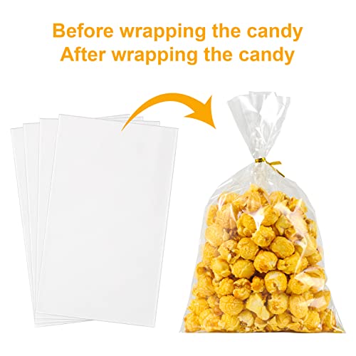 Artby7 Halloween Treat Candy Bag, 100 Pack 6x10 Clear Plastic Cellophane Bags with 3" Twist Ties Goodie Bags | Cookie Bags | Clear Gift Bags | Cellophane Treat Bags Wrappers