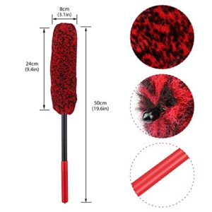 Siomiy Car Wheel Cleaning Brush, Extended Reach Wheel Brush with Long Handle Bendable Car Cleaner Brush Synthetic Wool Car Cleaning Duster for Cleaning Wheels, Rims, Exhaust Tips. (Red-L)