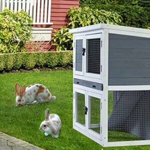 Evedy Wooden 2-Layer Pet House with Easy Clear Tray,Rabbit Bunny Hutch Chicken Coops Dog Cage,Dark Gray, 36''L X 17.7''D X 31.9''H