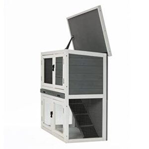 Evedy Wooden 2-Layer Pet House with Easy Clear Tray,Rabbit Bunny Hutch Chicken Coops Dog Cage,Dark Gray, 36''L X 17.7''D X 31.9''H