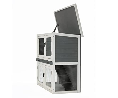 Evedy Wooden 2-Layer Pet House with Easy Clear Tray,Rabbit Bunny Hutch Chicken Coops Dog Cage,Dark Gray, 36''L X 17.7''D X 31.9''H