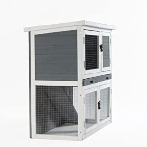 Evedy Wooden 2-Layer Pet House with Easy Clear Tray,Rabbit Bunny Hutch Chicken Coops Dog Cage,Dark Gray, 36''L X 17.7''D X 31.9''H