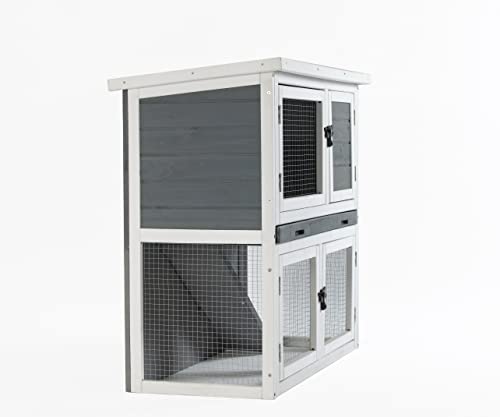 Evedy Wooden 2-Layer Pet House with Easy Clear Tray,Rabbit Bunny Hutch Chicken Coops Dog Cage,Dark Gray, 36''L X 17.7''D X 31.9''H