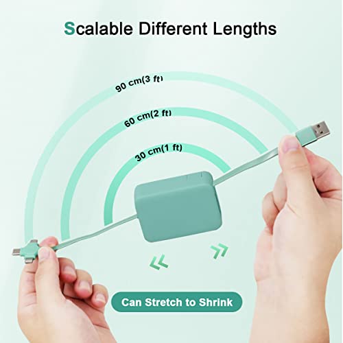 2 Pack 3 in 1 Multi Retractable Charging Cable, Three in One Charging Cable Roll, Multi Retractable USB Cable Charger Cable with Micro USB IP Type C Connectors