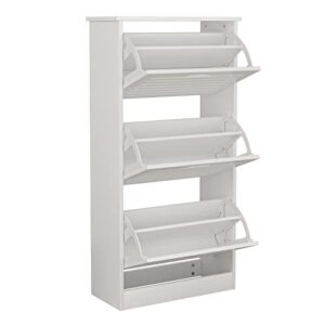 3 Flip Drawers Shoe Cabinet, 3-Tier White Freestanding Storage Shoe Rack with Adjustale Shelves and Flip-up Drawer for Entryway, Closet and Small Space