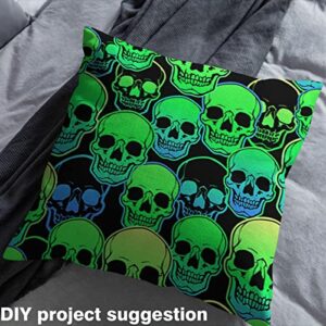 Sugar Skull Fabric by The Yard, Gothtic Skull Halloween Upholstery Fabric, Horror Skeleton Decorative Fabric, Spooky Night Indoor Outdoor Fabric, DIY Art Waterproof Fabric, Green Blue, 3 Yards