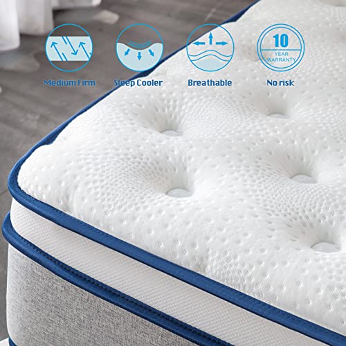 Rimensy Queen Mattress,12 Inch Hybrid Mattress in a Box,Gel Memory Foam Mattress,Individually Wrapped Pocket Coils Innerspring Mattress for Motion Isolation,Medium Firm,Queen Size Mattress,60"*80"*12"