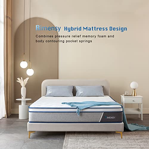 Rimensy Queen Mattress,12 Inch Hybrid Mattress in a Box,Gel Memory Foam Mattress,Individually Wrapped Pocket Coils Innerspring Mattress for Motion Isolation,Medium Firm,Queen Size Mattress,60"*80"*12"