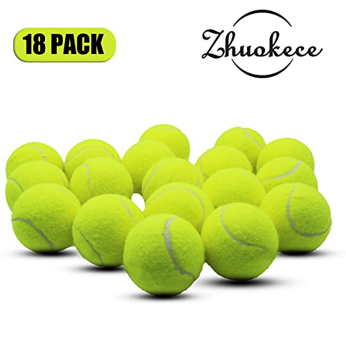 ZHUOKECE Tennis Balls, 18 Pack Training Tennis Balls Practice Balls with Mesh Bag for Easy Transport, Pet Dog Playing Balls, fit for Beginner Training Ball (Green)