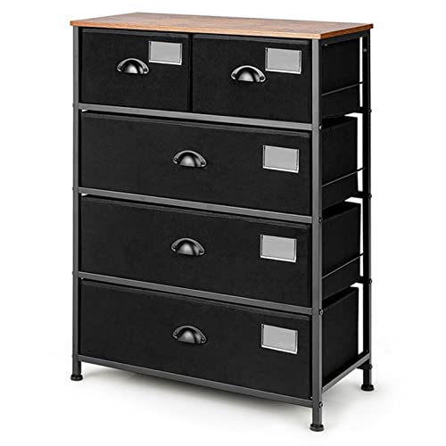 n/a 5-Drawer Storage Dresser Stable Heavy Duty Steel Frame Breathable Removable Fabric Bins Concise Living Room Storage Cabinets