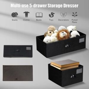 n/a 5-Drawer Storage Dresser Stable Heavy Duty Steel Frame Breathable Removable Fabric Bins Concise Living Room Storage Cabinets