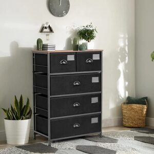 n/a 5-Drawer Storage Dresser Stable Heavy Duty Steel Frame Breathable Removable Fabric Bins Concise Living Room Storage Cabinets