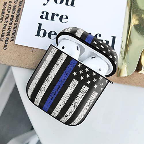 Thin Blue Line American Flag Case for AirPods Case Cover, Patriotic Shockproof Protective Case with Portable Keychain, Compatible with Apple AirPods Charging Case 2&1