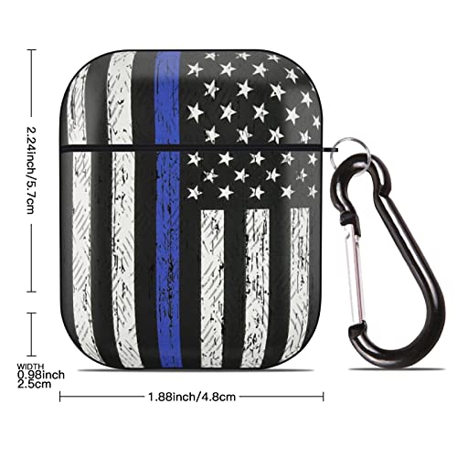 Thin Blue Line American Flag Case for AirPods Case Cover, Patriotic Shockproof Protective Case with Portable Keychain, Compatible with Apple AirPods Charging Case 2&1