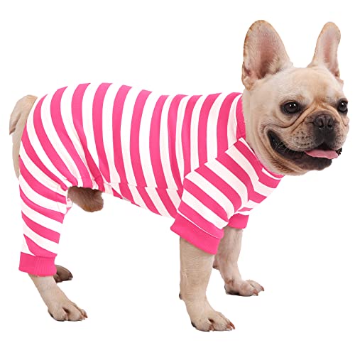 Uadonile Dog Pajamas,95% Cotton Thermal Jumpsuit,Comfortable Striped PJS,Size from XS-XXXL,for Small Large Dog Breeds,Pink,Large,L.