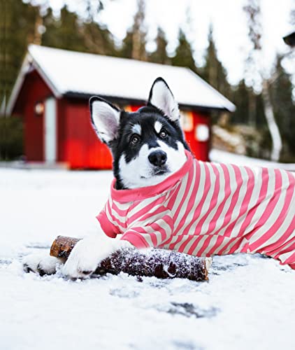 Uadonile Dog Pajamas,95% Cotton Thermal Jumpsuit,Comfortable Striped PJS,Size from XS-XXXL,for Small Large Dog Breeds,Pink,Large,L.