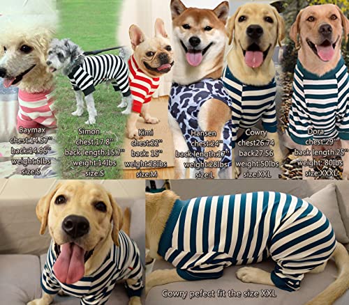 Uadonile Dog Pajamas,95% Cotton Thermal Jumpsuit,Comfortable Striped PJS,Size from XS-XXXL,for Small Large Dog Breeds,Pink,Large,L.