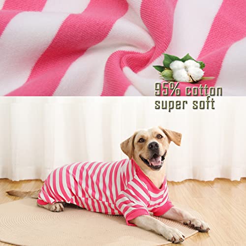 Uadonile Dog Pajamas,95% Cotton Thermal Jumpsuit,Comfortable Striped PJS,Size from XS-XXXL,for Small Large Dog Breeds,Pink,Large,L.