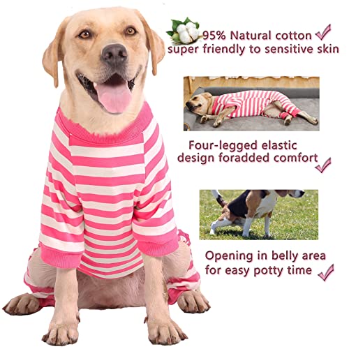 Uadonile Dog Pajamas,95% Cotton Thermal Jumpsuit,Comfortable Striped PJS,Size from XS-XXXL,for Small Large Dog Breeds,Pink,Large,L.