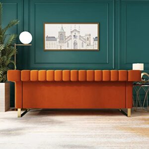 ANTTYBALE 83'' Orange Velvet Couch Sofa Mid-Century Modern Love Seat Chesterfield 3 Seat Couches Sofa for Living Room Apartment (Orange)