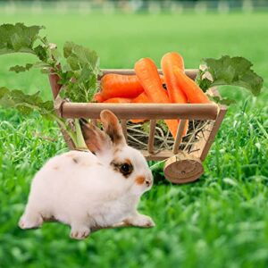 Shuoxpy Rabbit Hay Feeder Rack, Guinea Pig Wooden Carriage Hay Feeder, Chinchilla Alfalfa Timothy Hay Dispenser, Less Wasted Small Animals Hay Manger for Rabbits Guinea Pig Chinchilla