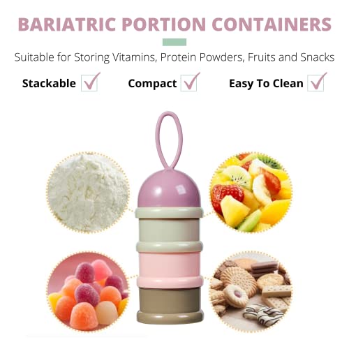 Ultra Diet Portion Control Container Set, Stackable and Detachable, Leak-Proof, Ideal for Weight Control or Storing Food, Snacks or Protein Powders, Bariatric Friendly, 6 Pieces Total (Pink-Brown)