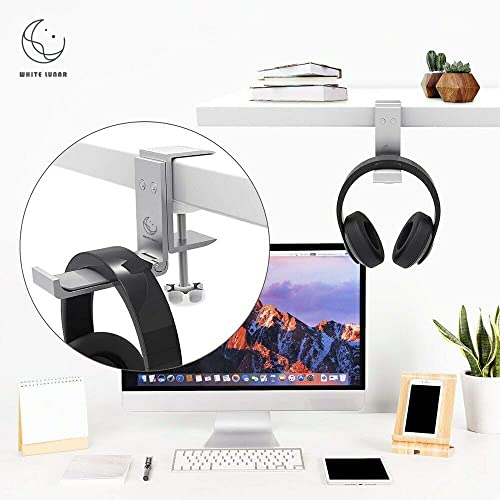 [White Lunar] Foldable Headphone Hanger, Handbag Hanger, Headphone Hanger Under Desk, Home Office and Work, Handbag Hanger, Gift for New Employee, Gift for co-Worker, Silver