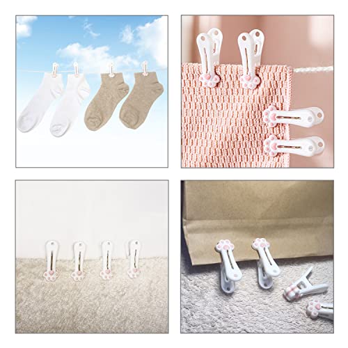 Plastic Clothespins Laundry Clothes Pins-24 Pack, Traceless Clothes Pegs, Bag Clips, Food Package Clip, with Cute Cat Claw Pattern