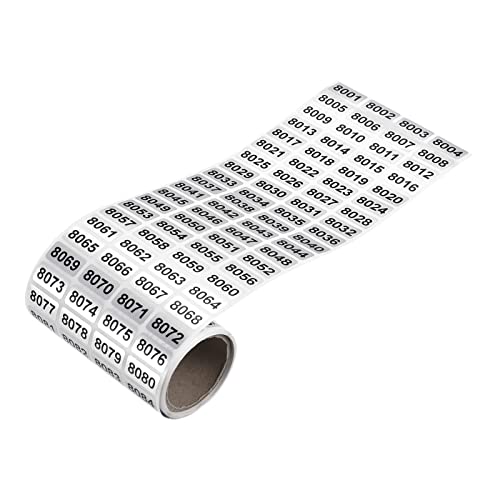 MECCANIXITY 8001 to 9000 Consecutive Number Stickers Inventory Label Black Numbers for Office Warehouse Numbering Classification