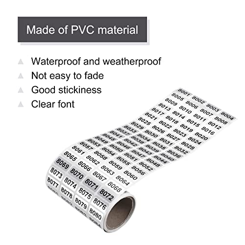 MECCANIXITY 8001 to 9000 Consecutive Number Stickers Inventory Label Black Numbers for Office Warehouse Numbering Classification