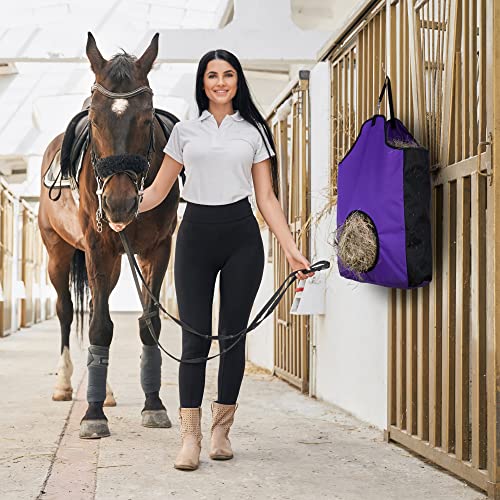 HIRQUITICKE Premium Durable Horse Slow Feed Hay Bag with Metal Snap Fastener and Heavy Adjustable Strap