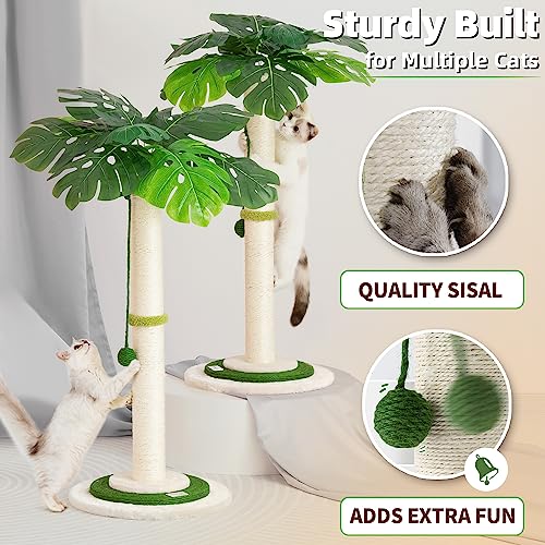 Meowoou Cat Scratching Post, Scratching Post with Hanging Ball and 35 inches Tall Cat Scratching Post with Sisal Rope for Indoor Large Cat Scratching Post for Large Cats and Kittens