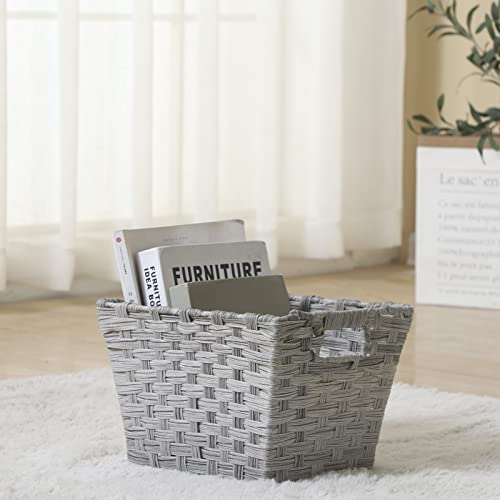 Wicker Baskets With Handles, Grey Rattan Waterproof Woven Basket For Storage , Wicker Storage Basket, Decorative Storage Basket, Easy To Clean (WHITE)