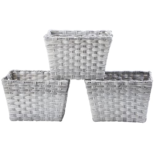 Wicker Baskets With Handles, Grey Rattan Waterproof Woven Basket For Storage , Wicker Storage Basket, Decorative Storage Basket, Easy To Clean (WHITE)