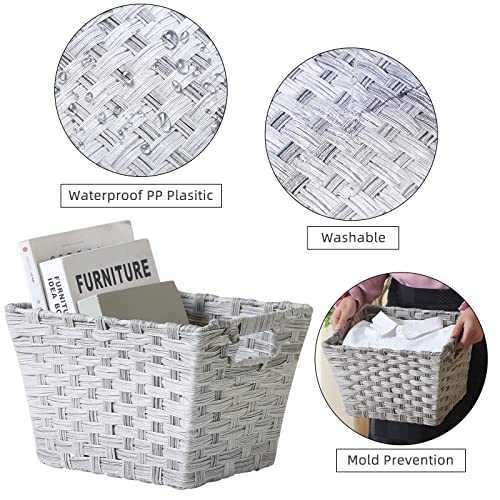 Wicker Baskets With Handles, Grey Rattan Waterproof Woven Basket For Storage , Wicker Storage Basket, Decorative Storage Basket, Easy To Clean (WHITE)