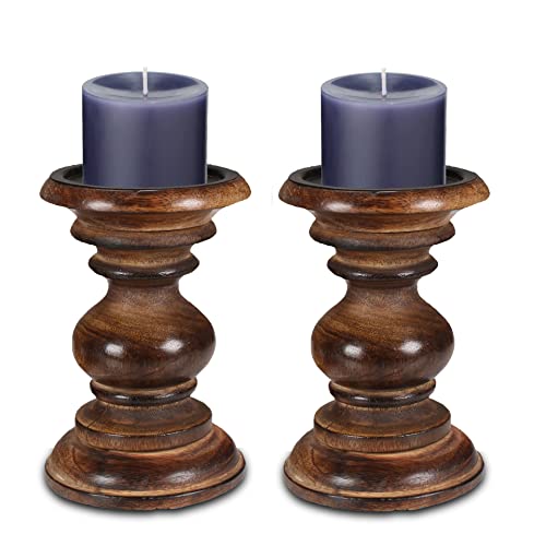 Candle Holder,Wood Candle Holder,White Wooden Candle Holder,Candle Holders,Farmhouse Candle Holder,Candle Holder Set of 2,Wood Pillar Candle Holder,Height 6 inch Set of 2, Burnt