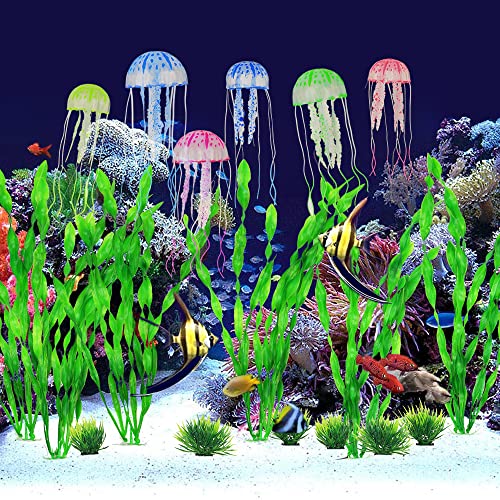 BEGONDIS 18Pcs Artificial Jelly Fish Artificial Aquarium Plants Plants Set, Fake Aquatic Plastic Plants Artificial Fish Tank Plants for Aquarium Decorations