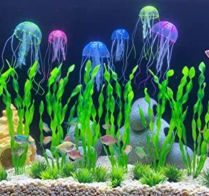 BEGONDIS 18Pcs Artificial Jelly Fish Artificial Aquarium Plants Plants Set, Fake Aquatic Plastic Plants Artificial Fish Tank Plants for Aquarium Decorations