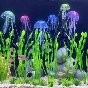 BEGONDIS 18Pcs Artificial Jelly Fish Artificial Aquarium Plants Plants Set, Fake Aquatic Plastic Plants Artificial Fish Tank Plants for Aquarium Decorations