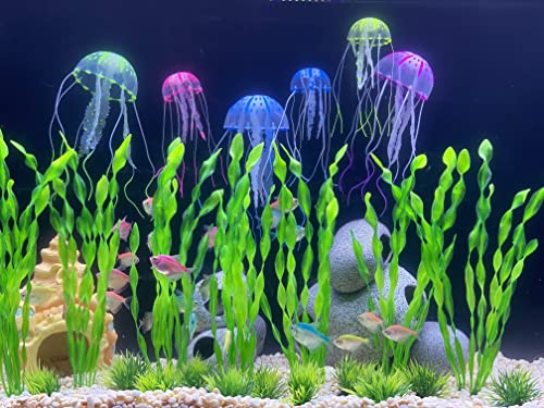 BEGONDIS 18Pcs Artificial Jelly Fish Artificial Aquarium Plants Plants Set, Fake Aquatic Plastic Plants Artificial Fish Tank Plants for Aquarium Decorations